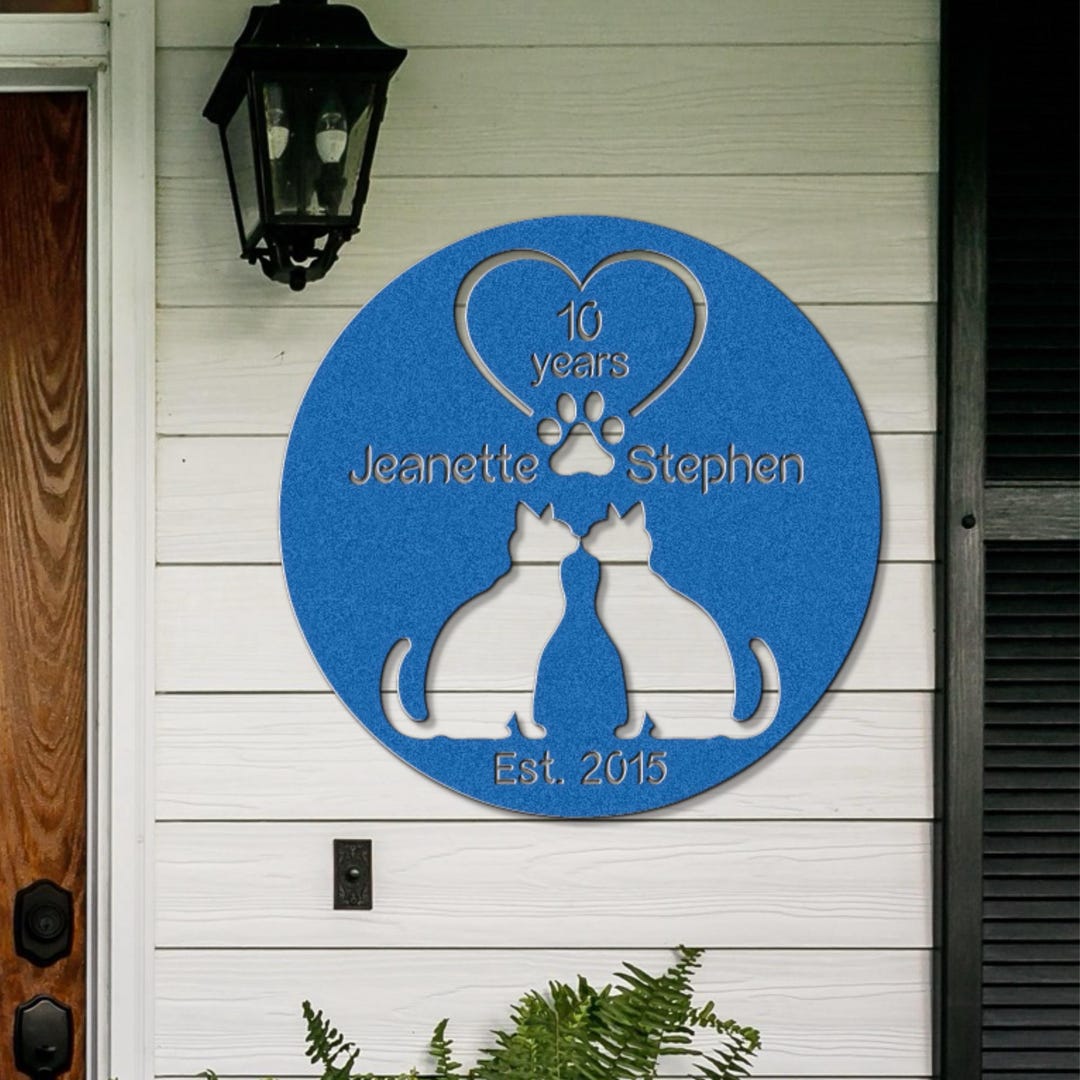 Personalized 10th Anniversary Sign for Cat Lovers Custom Couple Tin ...