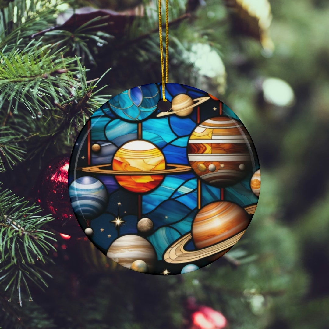 Planets Ceramic Stained Glass Effect Ornament Solar System Kids Decor ...
