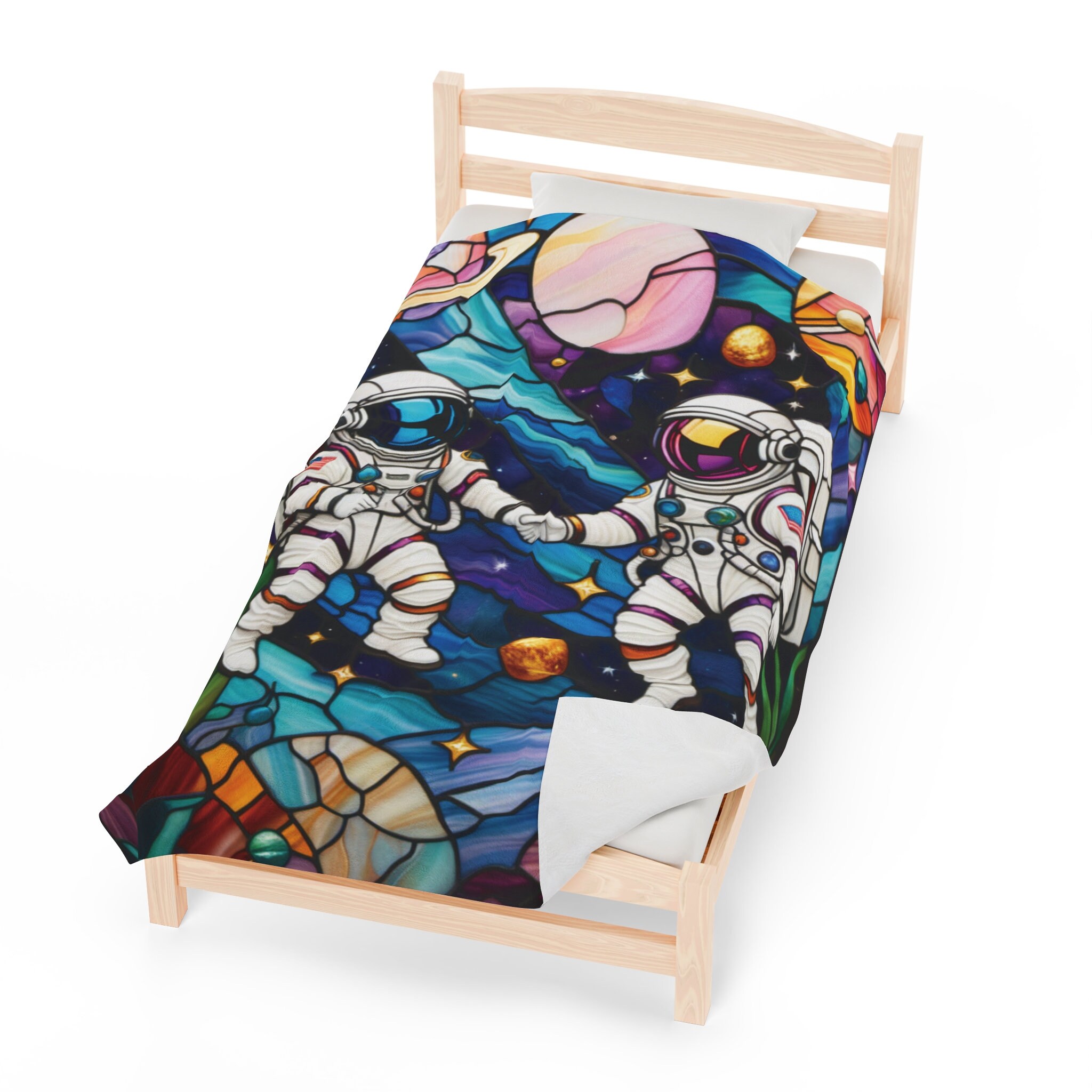 Astronauts in Space Stained Glass Effect Blanket Plush Velveteen Solar ...