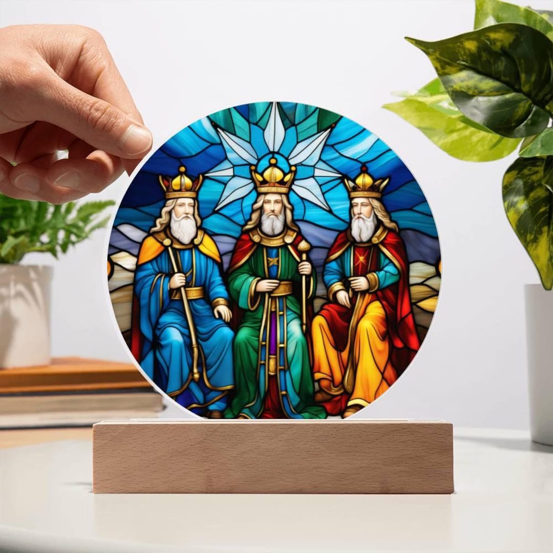 Three Kings Acrylic Plaque: Stained Glass Magi Gift With LED Base - Etsy