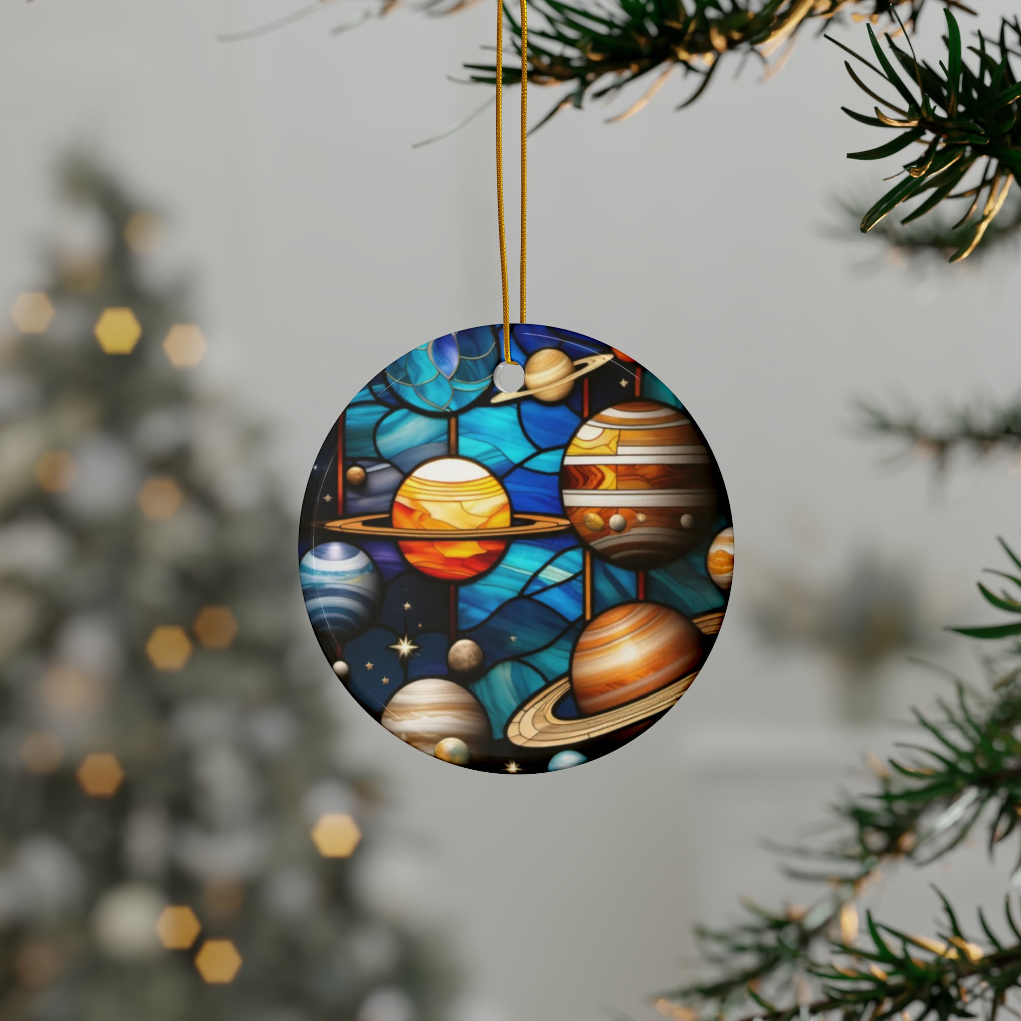 Planets Ceramic Stained Glass Effect Ornament Solar System Kids Decor ...