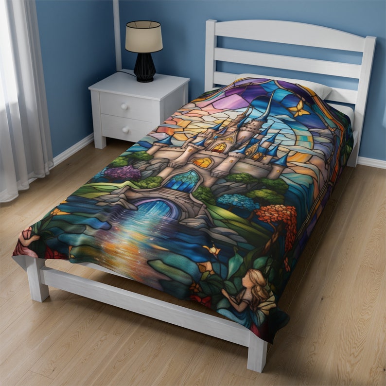 Magic Castle Stained Glass Effect Blanket Plush Velveteen Girls Bedding ...