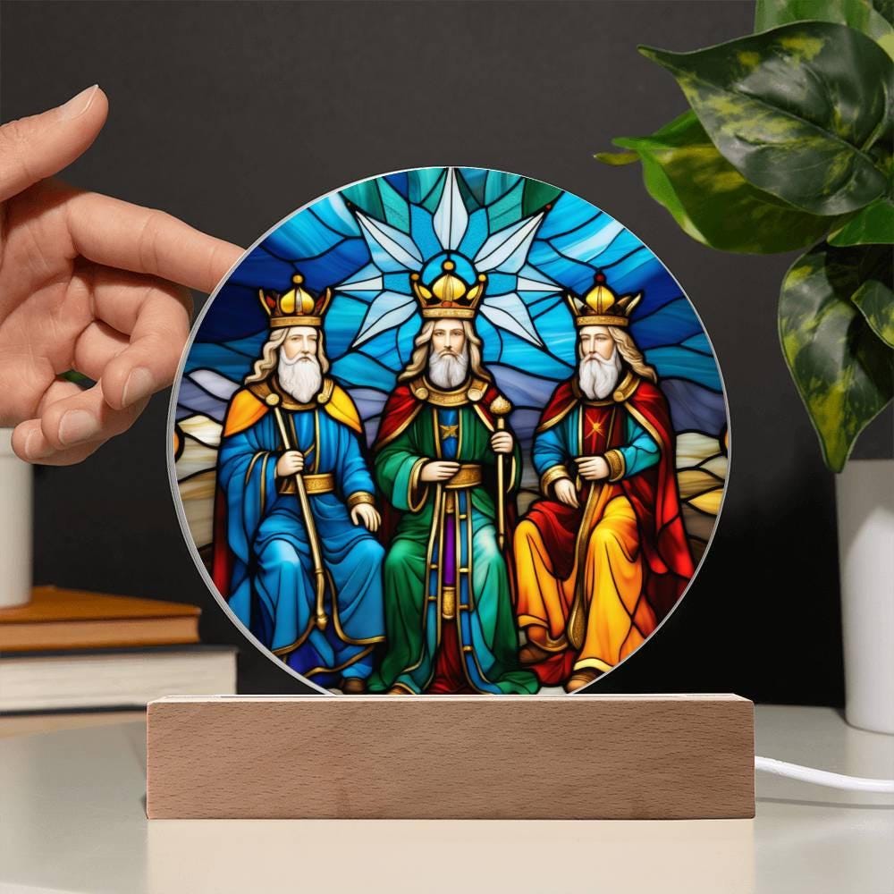 Three Kings Ai-generated Acrylic Circle Plaque, Stained Glass Effect ...