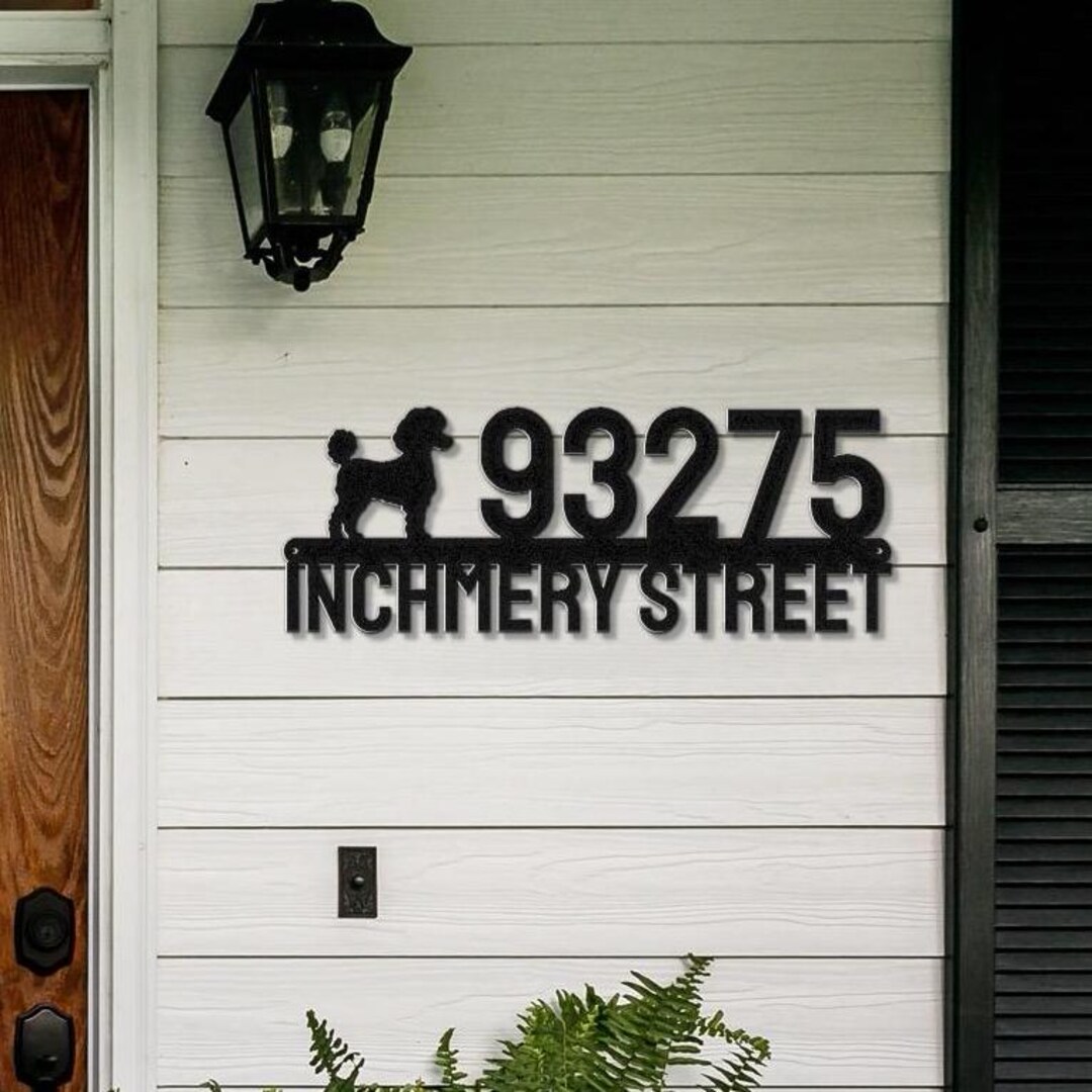Custom Poodle Address Sign: Mid Century Modern Metal House Number - Etsy