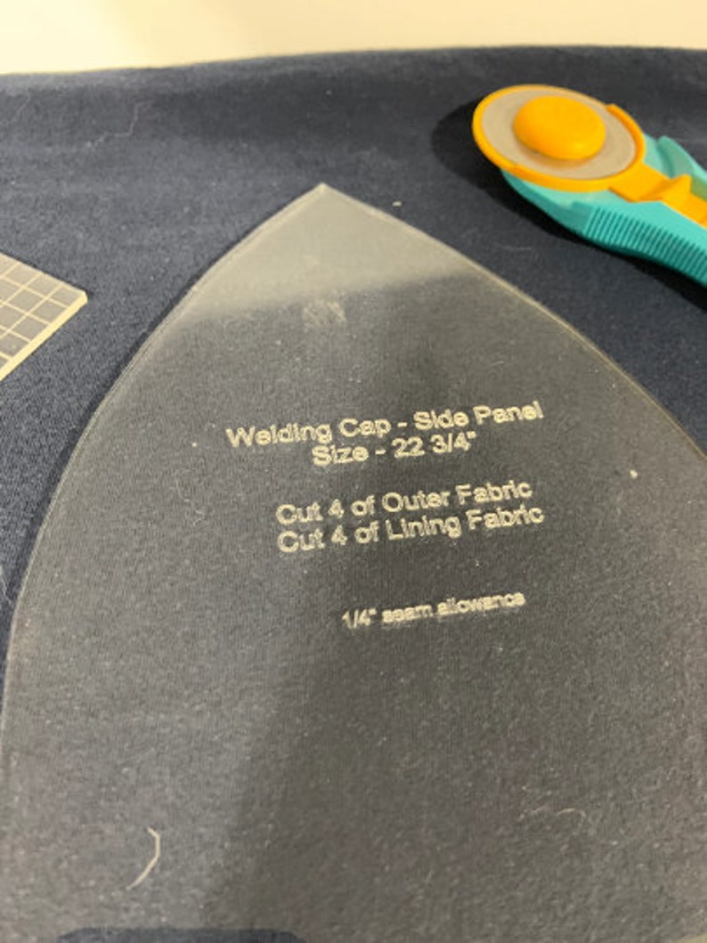 4 Panel Welders Cap Pattern/template-acrylic Design-1/4' Seam Allowance ...