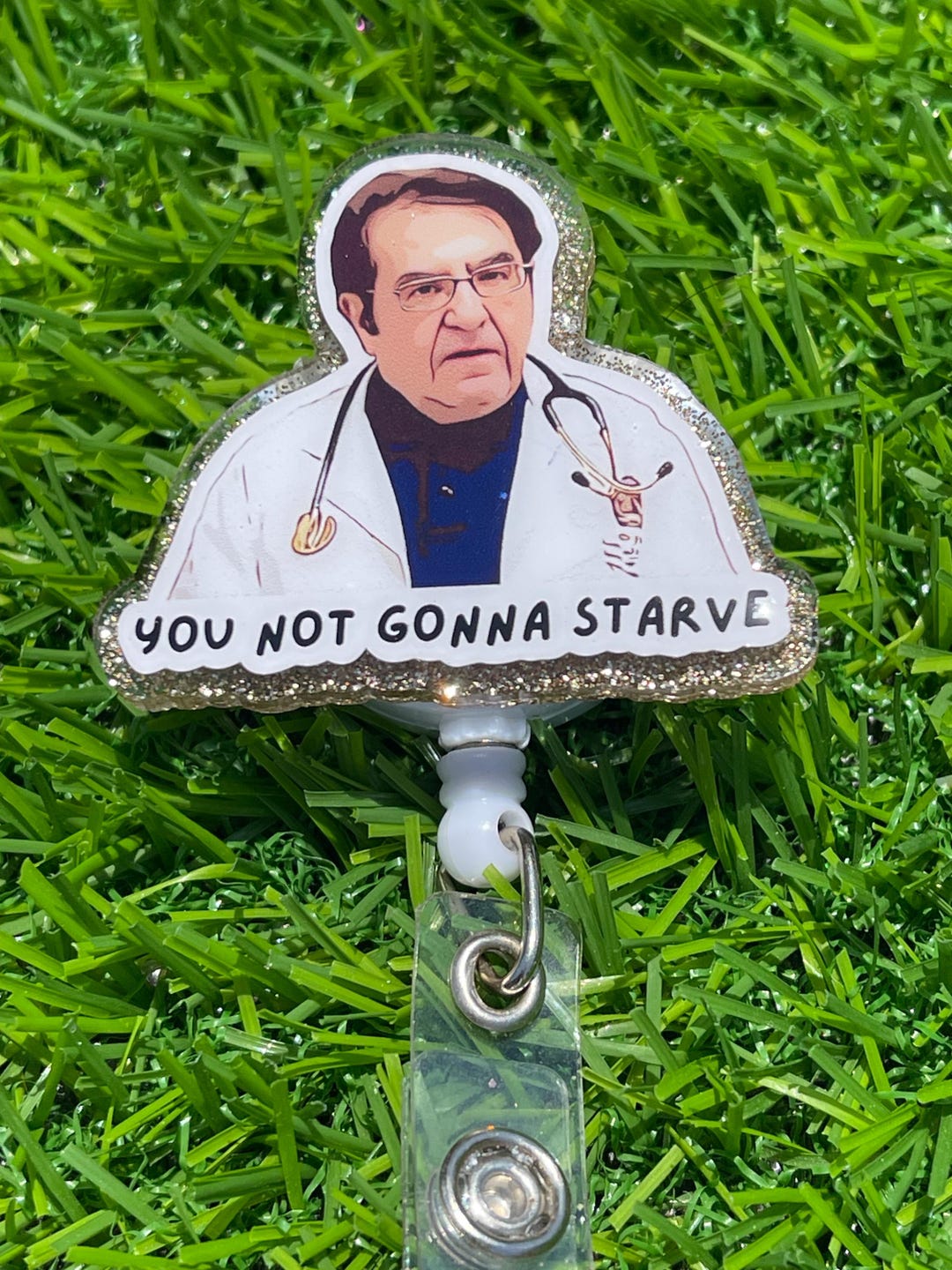 Dr Now Badge Reel: Funny Glitter Alligator Swivel Badge - Etsy
