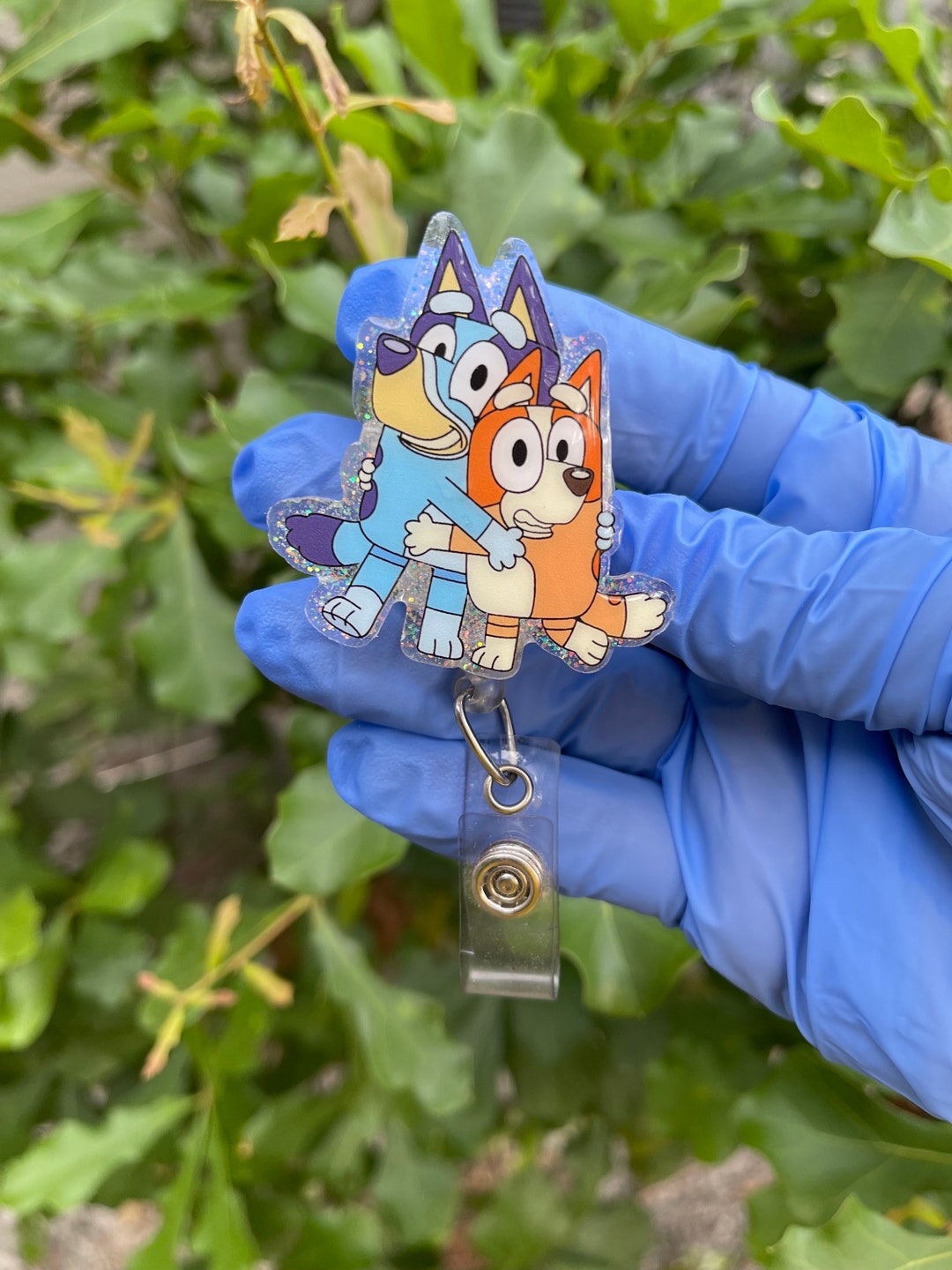 Bluey and Bingo Badge Reel, Blue Dog and Bingo Hugs Badge Reel, Cute ...