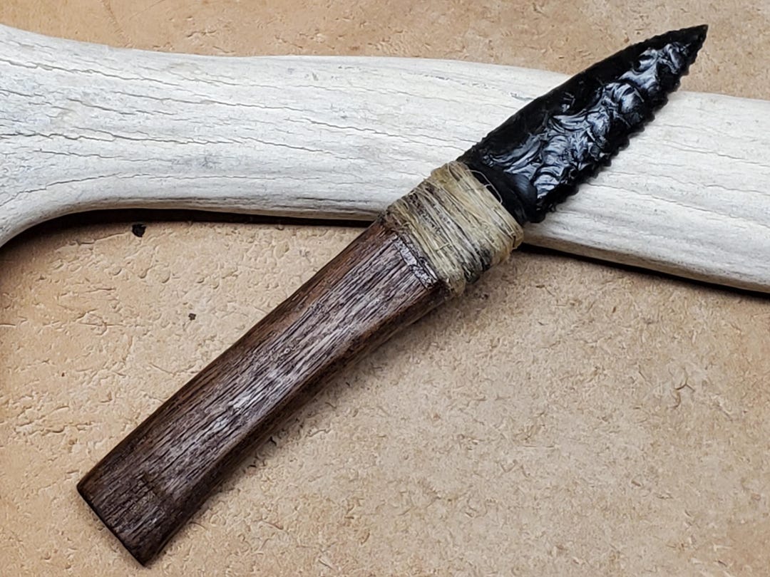 Obsidian Replica Knife With Black Walnut Handle, Made Using Stone Age ...
