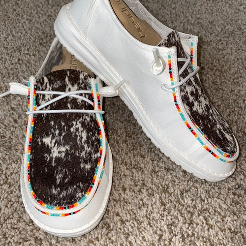 Custom Turquoise Beaded & Cowhide Hey Dudes - Etsy