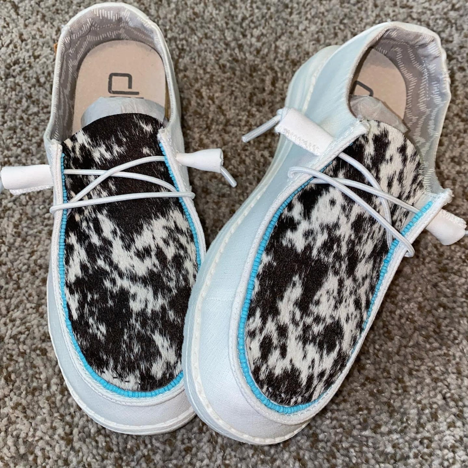 Custom Turquoise Beaded & Cowhide Hey Dudes - Etsy