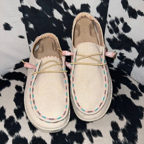 Custom Turquoise Beaded & Cowhide Hey Dudes - Etsy