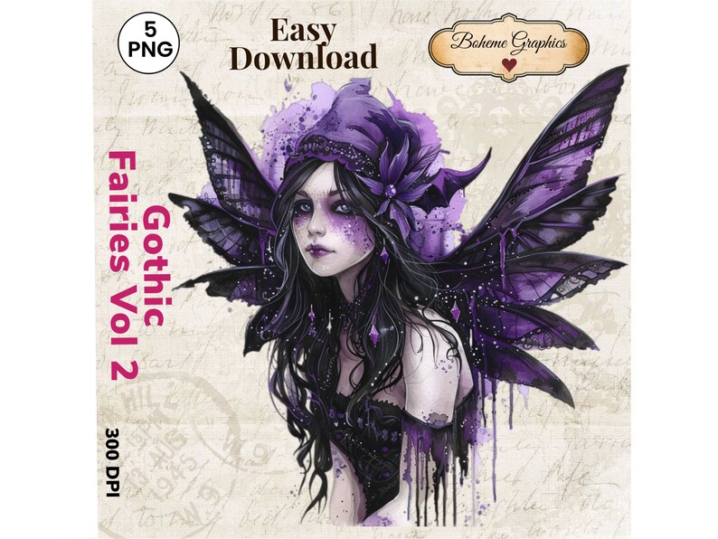5 Gothic Fairies Printable Png Clipart Imagesfor Decoupage, Card Making ...