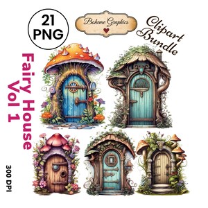 21 Toadstool Clipart House Printable Images for Decoupage, Card Making ...