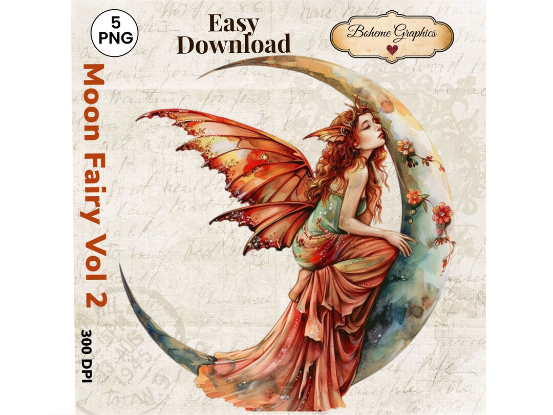 5 Printable Clipart Moon Fairy Images for Decoupage, Card Making ...