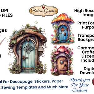 21 Toadstool Clipart House Printable Images for Decoupage, Card Making ...