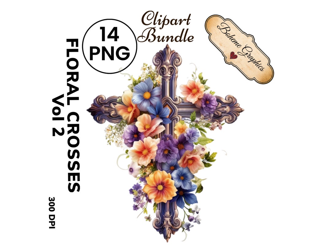 14 Printable Floral Crosses Clipart Images for Decoupage, Card Making ...