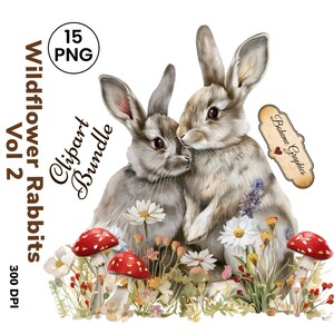 15 Printable Wildflower Bunny Rabbits Clipart Images for Decoupage ...