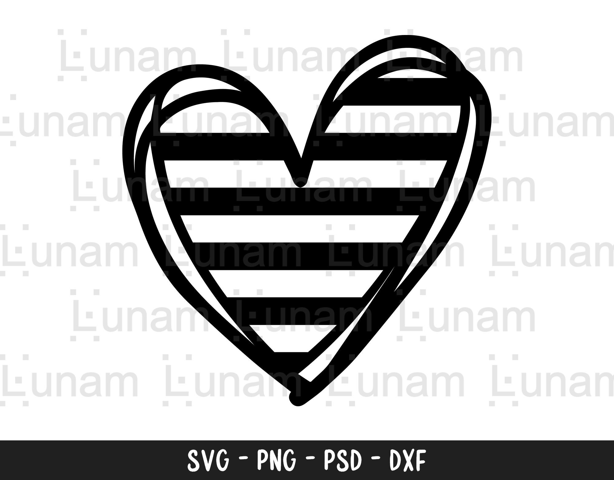Striped Heart Svg Black and White Striped Heart Svg Doodle | Etsy