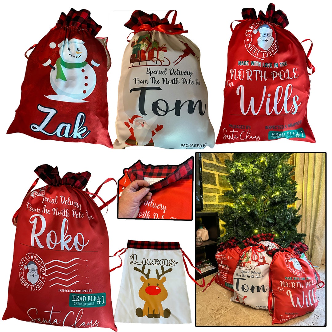 Personalised Large Jumbo Christmas Santa Sacks With Tie Top XMAS Sack ...
