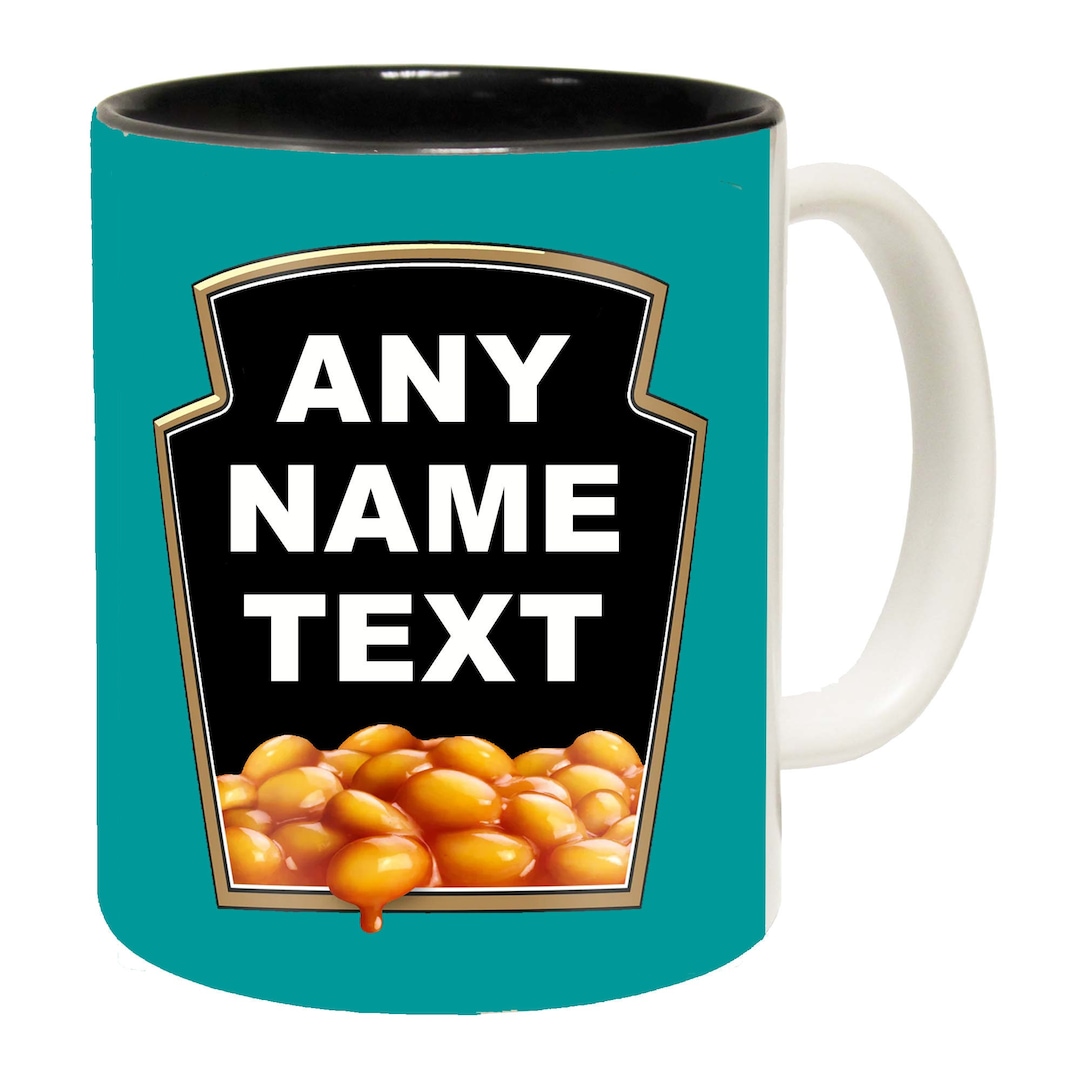 Personalised Baked Beans Mug - Your Text Custom Camping Kids Adults ...