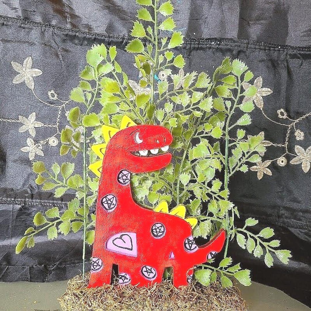 Satanic Dinosaur Decor, Gothic Nursery Accent, Hand-painted Wood ...
