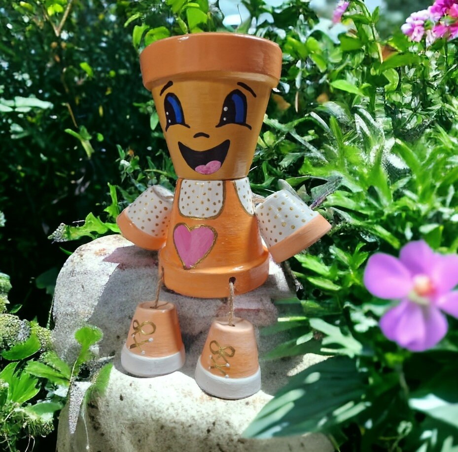 Terracotta Flowerpot Man Garden Decor, Planter for Small Succulents and ...