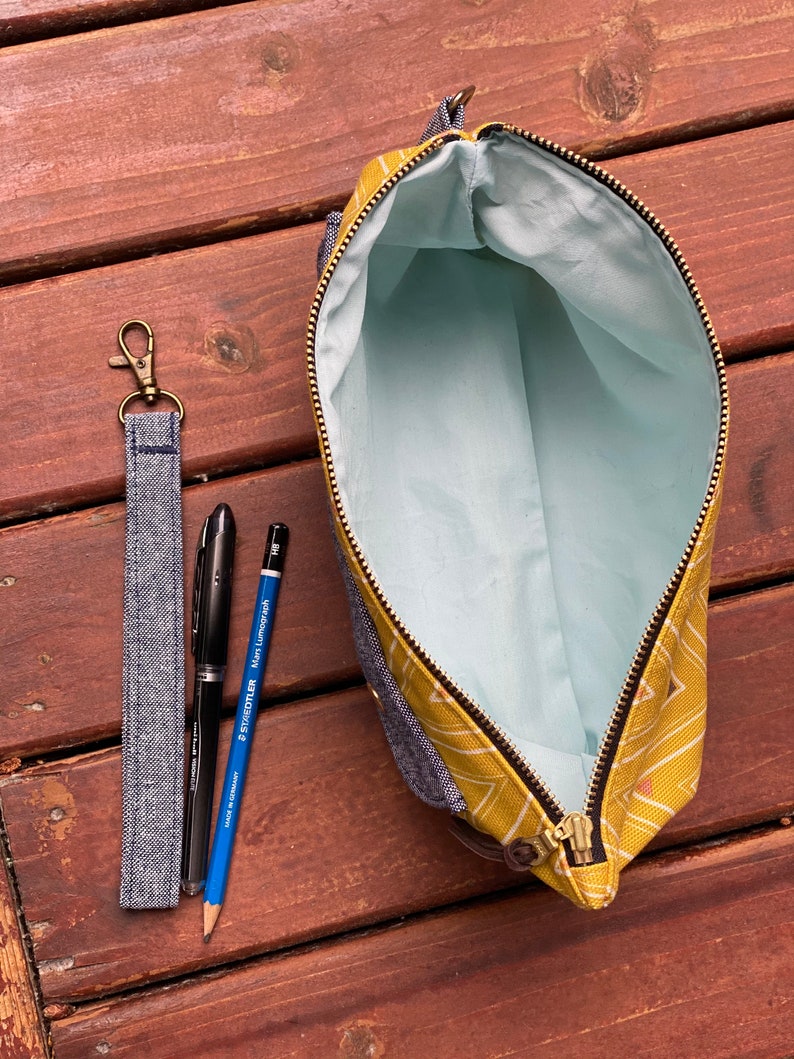 Golden Yellow Chevron Pouch With Outside Pocket and Removable | Etsy