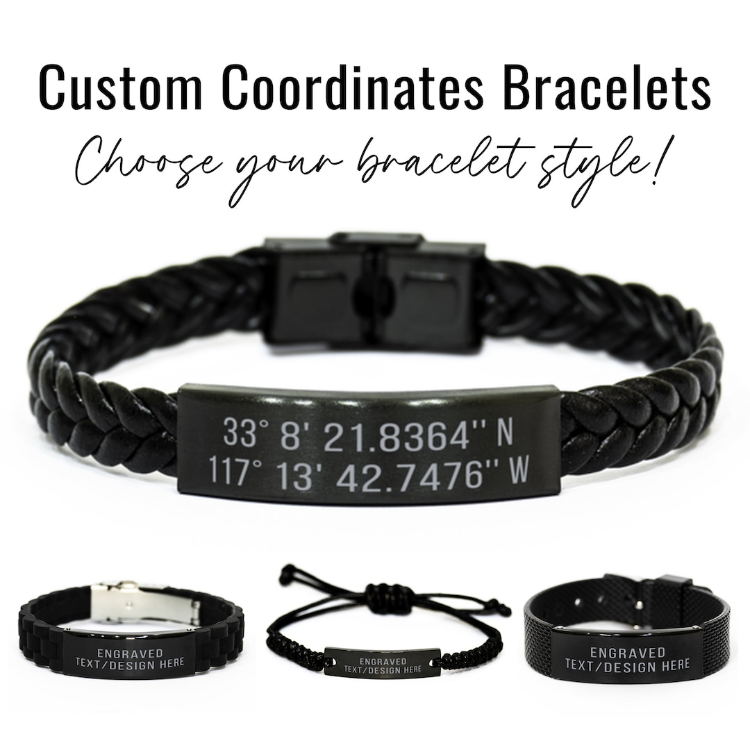 Custom Coordinates Bracelet Personalized Location Engraved Black ...