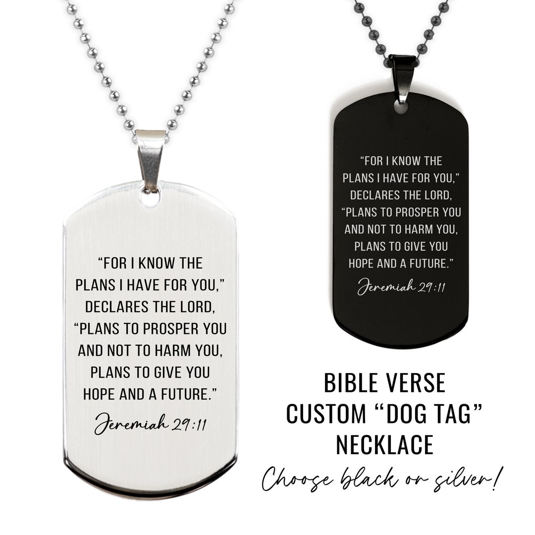 Custom Bible Verse Dog Tag Necklace Personalized Silver or Black ...