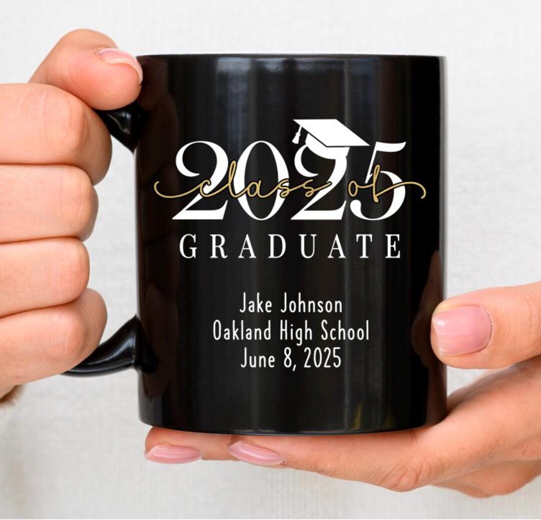 Custom Graduation Mug Class of 2025 All Black Mug Personalized Cup Gift ...