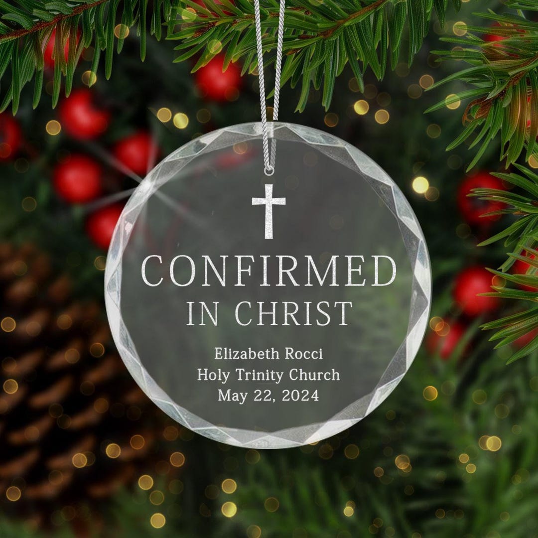 Custom Etched Glass Confirmation Ornament Personalized Premium Engraved Beveled Ornament for ...