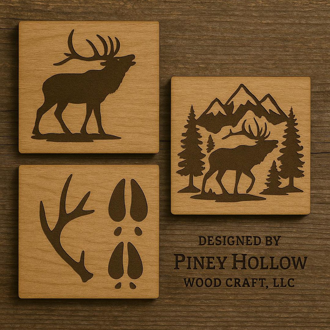 Elk Laser Cut File Bundle – Bugling Elk, Mountain Scene, Tracks & Shed ...