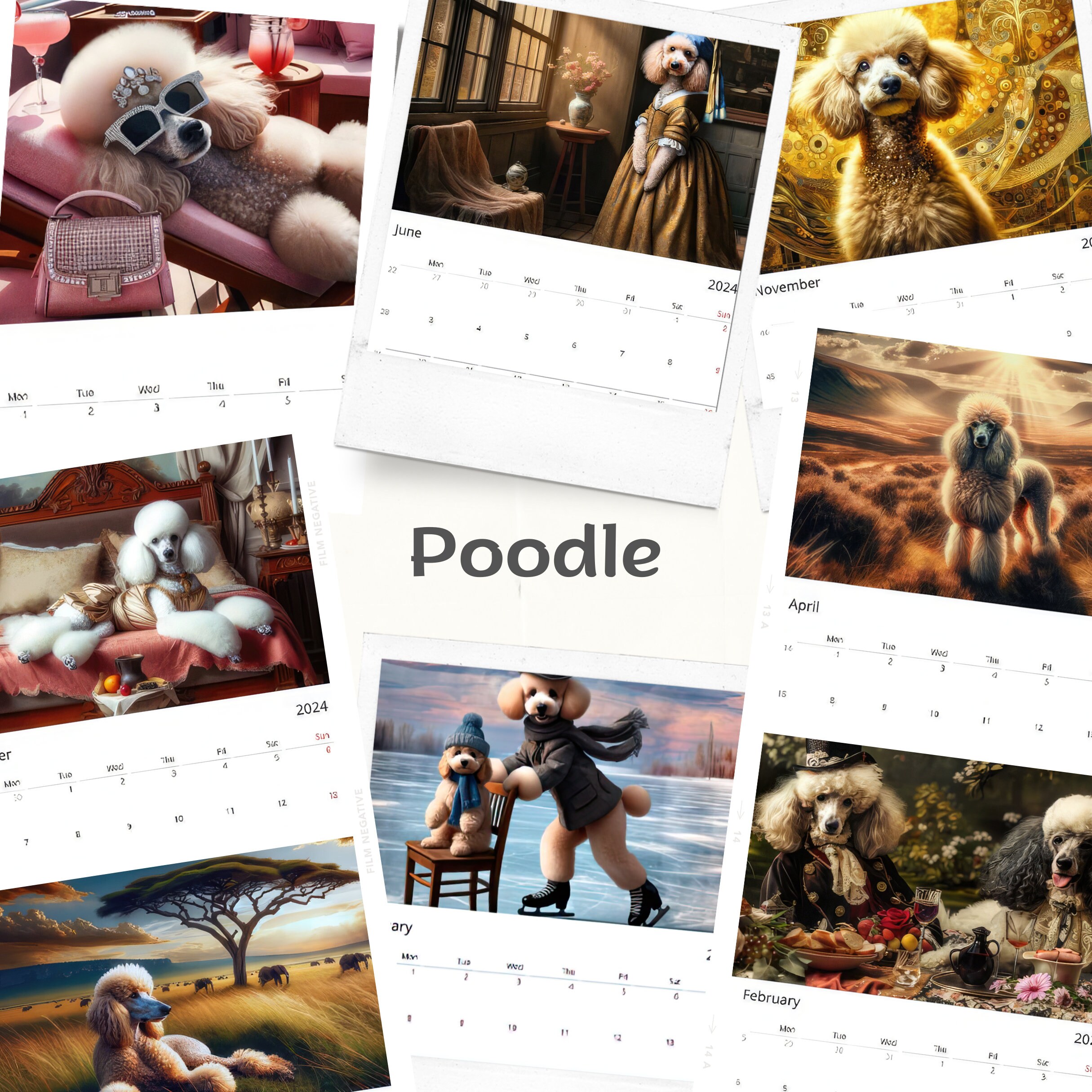 2024 Poodle Art Calendar 12 Unique Artistic Styles Ledger Vertical 11 X ...