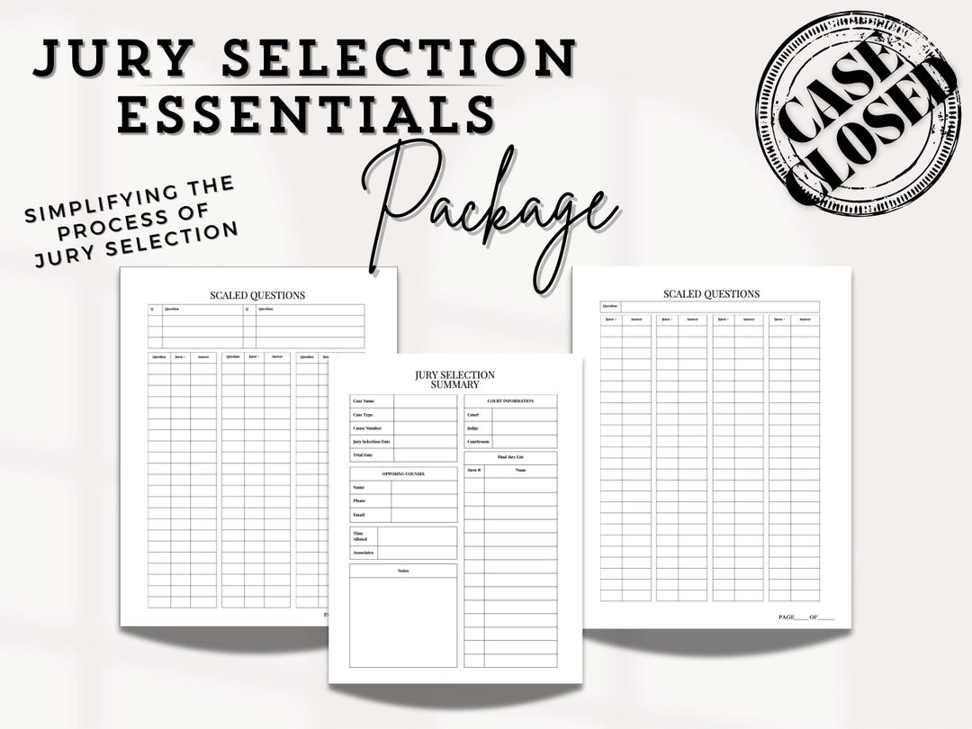 Jury Selection Essentials Package Paralegal Docs Trial Kit Litigation ...