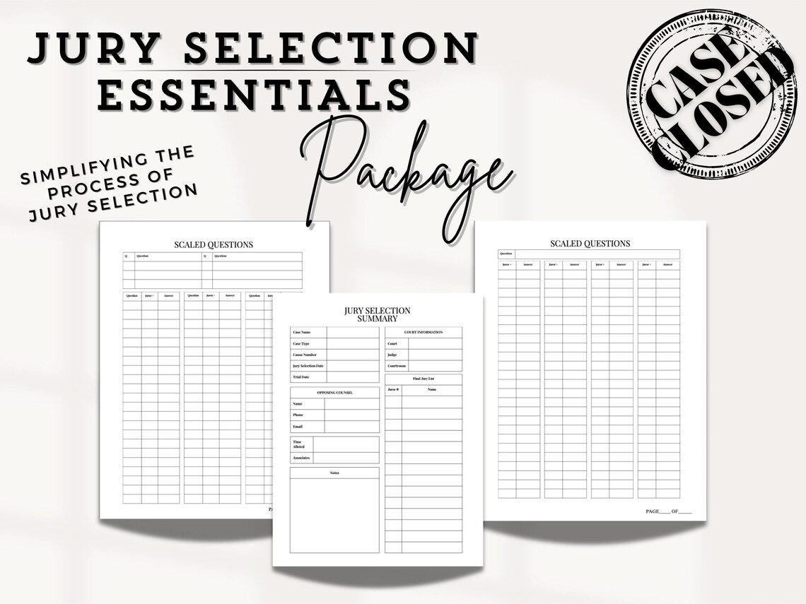 Jury Selection Essentials Package Paralegal Docs Trial Kit Litigation ...