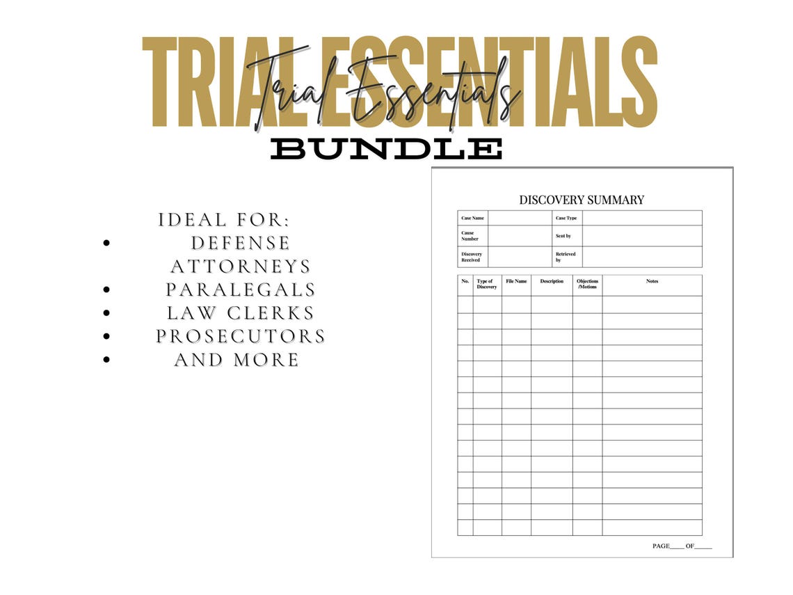 Trial Essentials, Paralegal Printable, Court Prep,office Organization ...