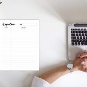 Definitions Printable| College Organization| School Worksheet|digital ...