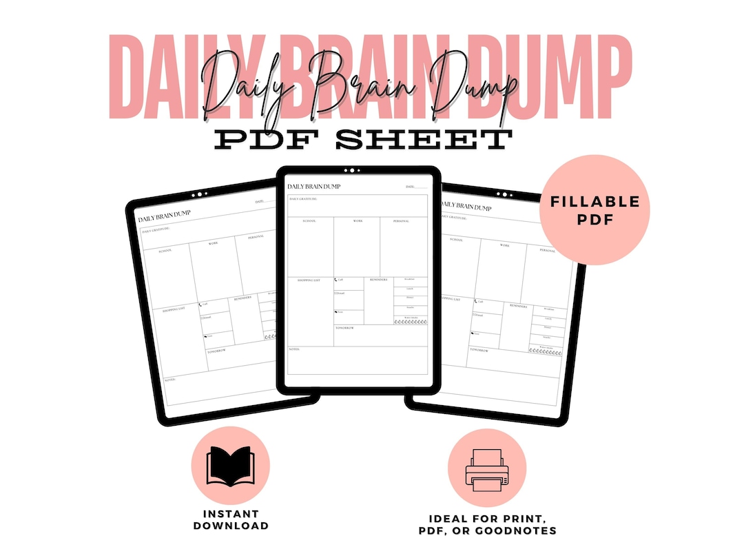 Daily Brain Dump Planner PDF | Fillable Digital Sheet for Legal ...