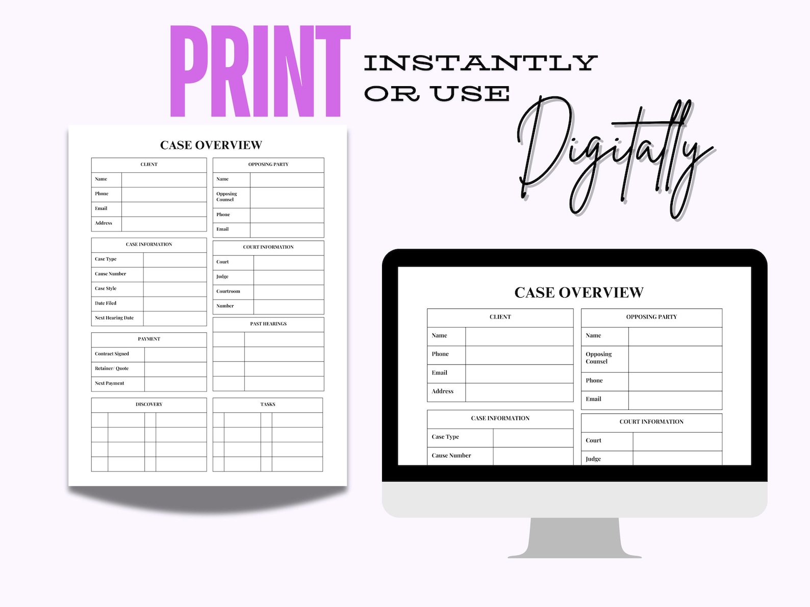 Case Overview Fillable Sheet, Case Management,client Update,law ...