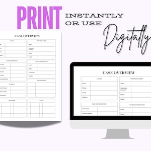 Case Overview Fillable Sheet, Case Management,client Update,law ...