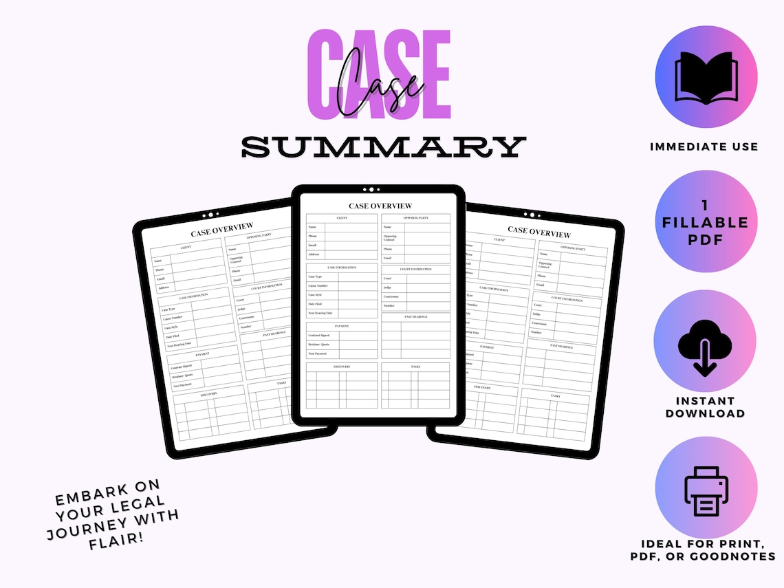 Case Overview Fillable Sheet, Case Management,client Update,law ...
