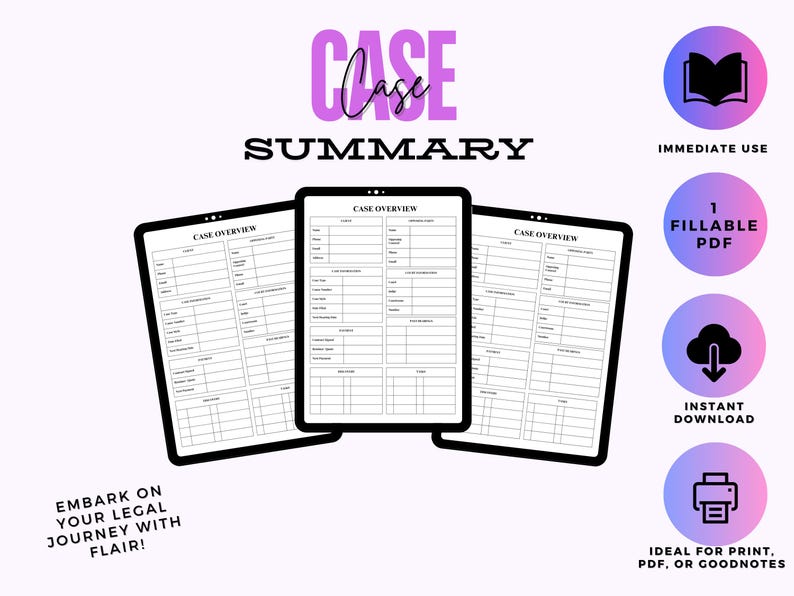 Case Overview Fillable Sheet, Case Management,client Update,law ...