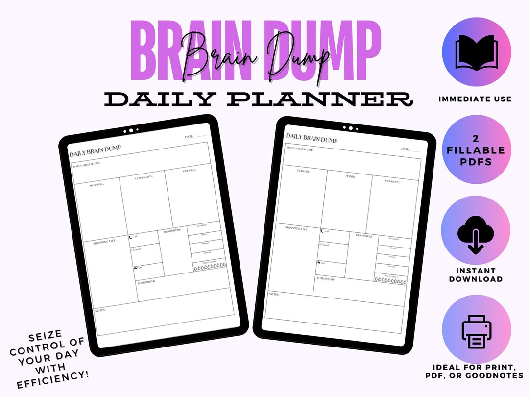 Daily Planner PDF Fillable , Brain Dump, Goodnotes Planner, Attorney ...