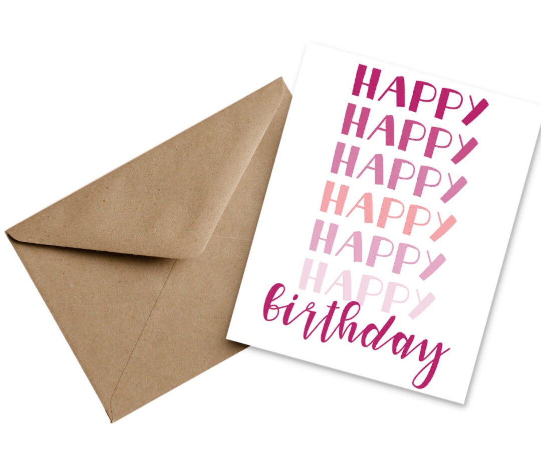 Birthday Card Pink Happy Birthday Greeting Card Pen Pals Stationery ...