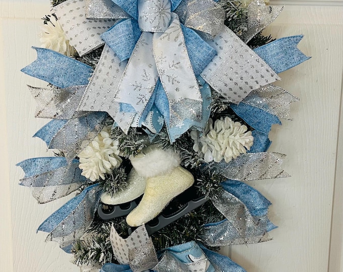 Winter Ice Skate Swag, Blue and Silver Swag, Winter Wreath, Christmas ...