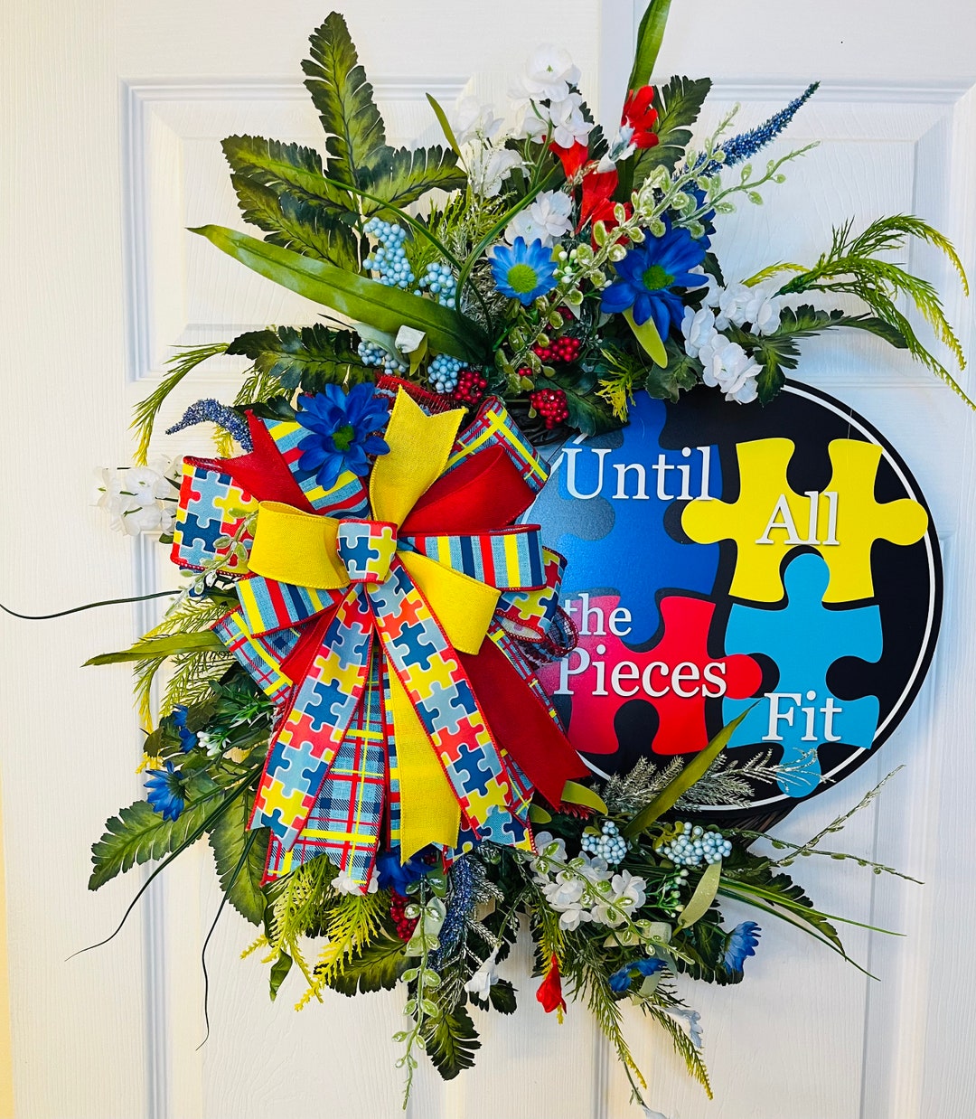 Autism Awareness Wreath for Front Door, Until All the Pieces Fit Wreath ...