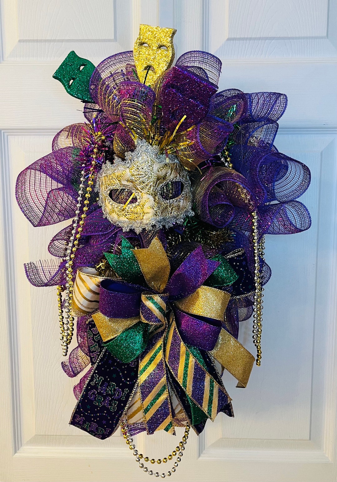 Mardi Gras Swag Front Door, NOLA Wreath, Mardi Gras Decoration, Mardi ...