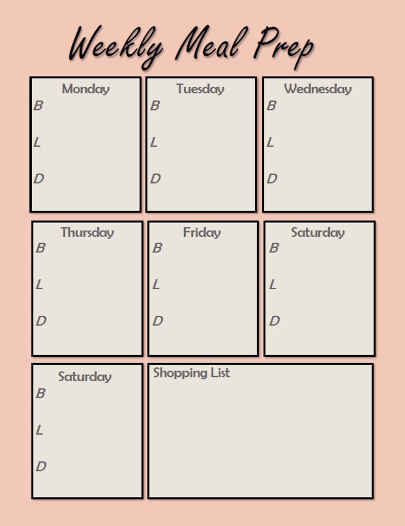 Printable Weekly Meal Prep - Calendar - Planner - Dry Erase - Diet ...