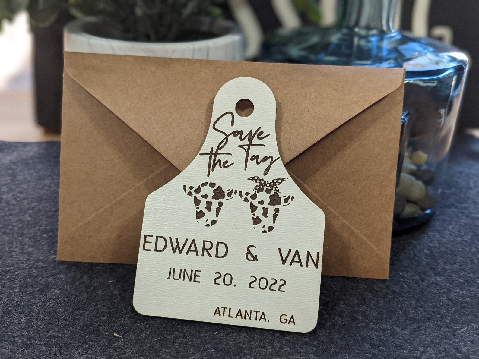 Wooden Save the Date Magnet Cow Ear Tag With Envelope-save the - Etsy