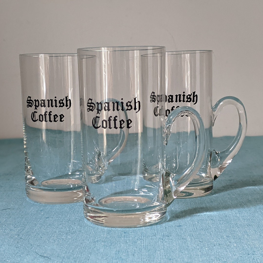 Vintage Spanish Coffee Glass Coffee Mugs With Handle Set Of 3 Tall Hot